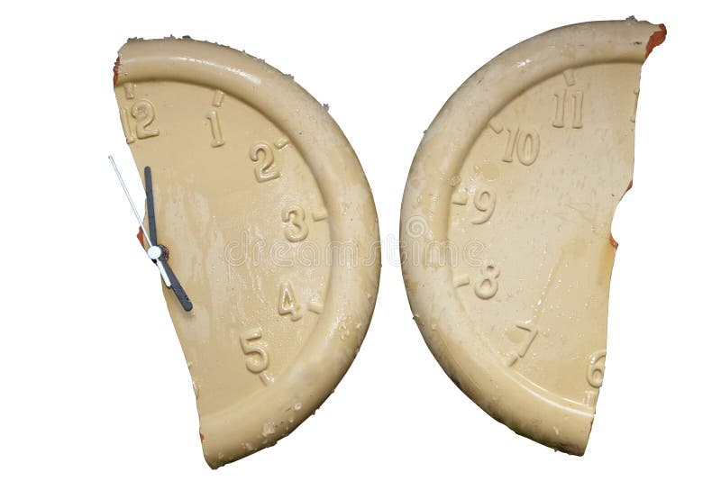 Back To Back Broken Clock Face Against a White Background Stock Image ...