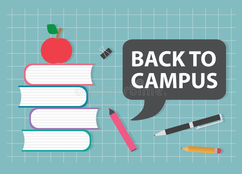 Back To Campus Written in Speech Bubble and Stack of Books Stock Vector ...