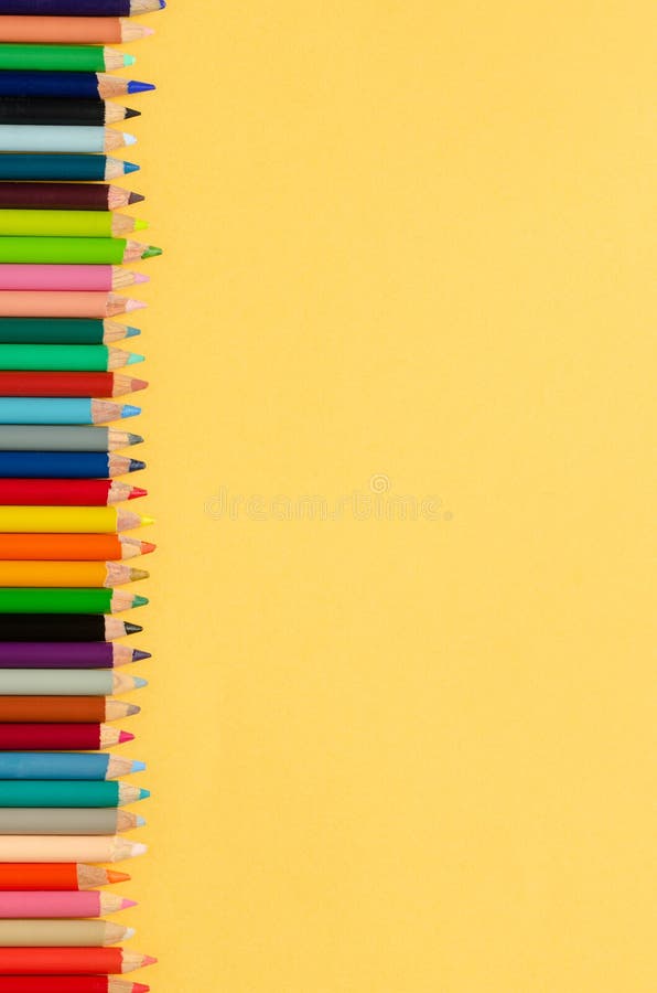 Back To Class. Coloured Pencils on Yellow Background. Copy Space ...