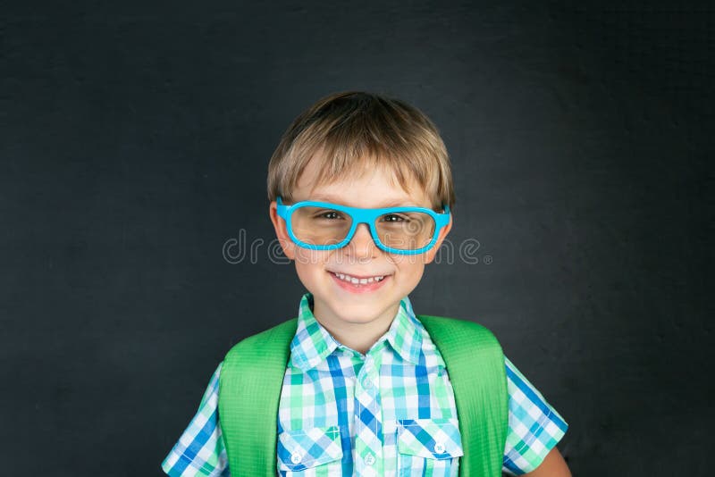 Back To Schhol Concept - Funny Boy in Front of Blackboard Stock Image ...