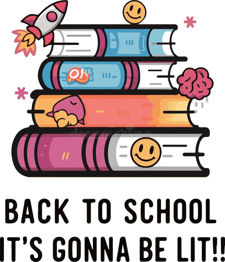 Back To School T-shirt Design with Books and Emojis Stock Vector ...