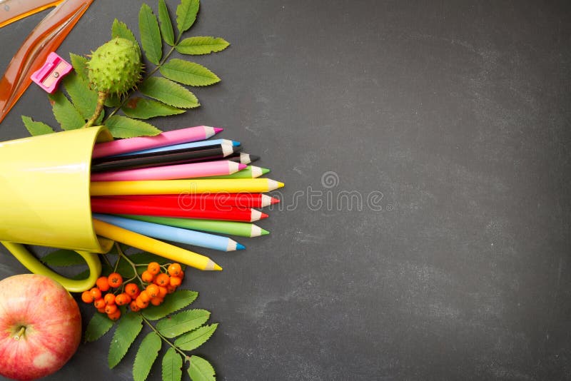 Back To School Abstract Background With Crayons On Blackboard Stock ...
