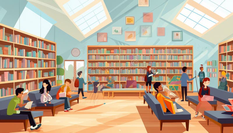 Illustration of Students in the Library. AI Generative Stock ...