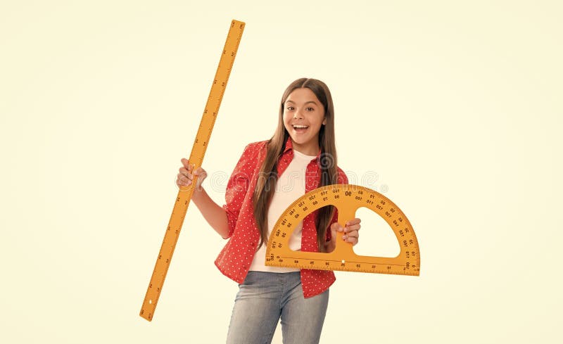 Back To School. Algebra and Geometry. Kid Study Math. Measure the Size ...