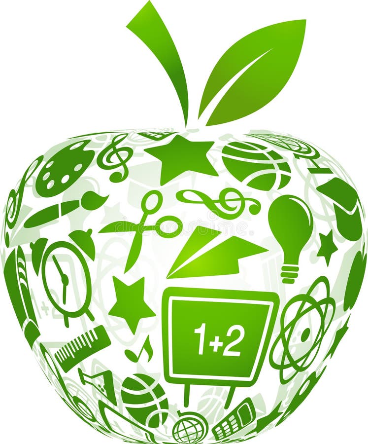 Back To School - Apple with Education Icons Stock Vector - Illustration ...