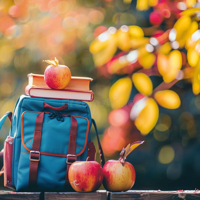 Back To School. Autumn Park, School Backpack, Yellow Leaves and Books ...