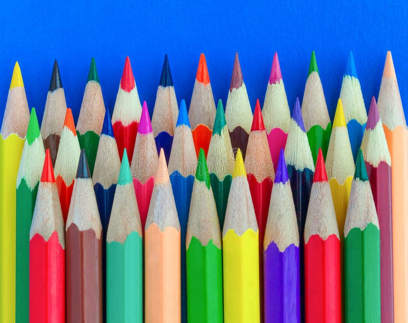 Back To School Background, Color Pencils on a Blue Background Stock ...