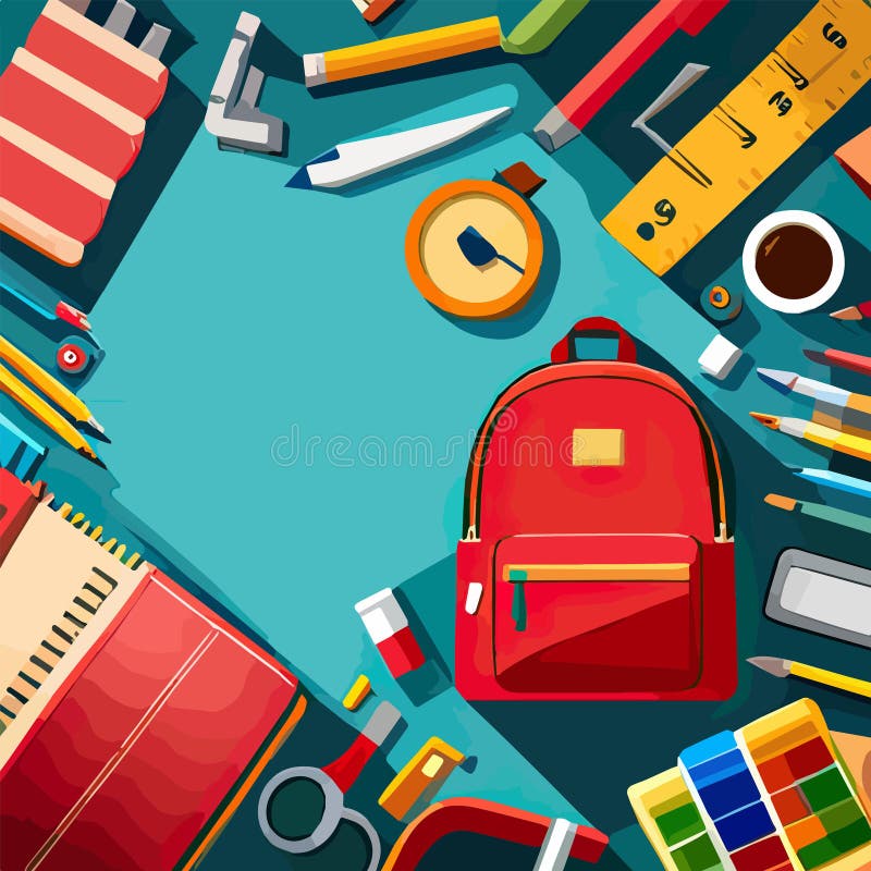 Back To School Background with School Supplies Set, Vector Illustration ...
