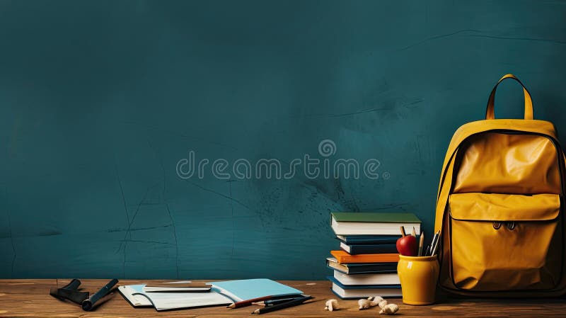 Back To School Background Template with Backpack and Apples on ...