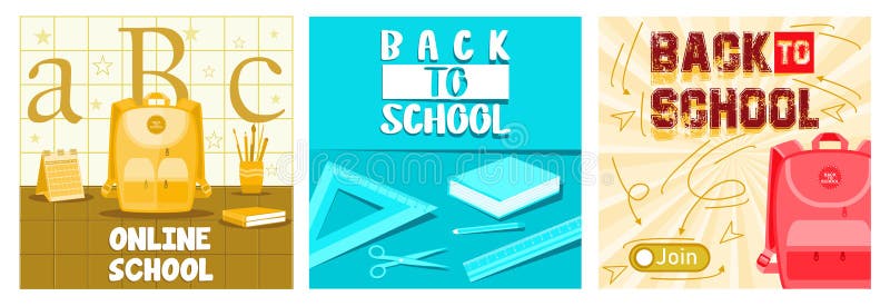 Back To School with Backpack with Books, Pencil, Ruler, Triangle Ruler ...