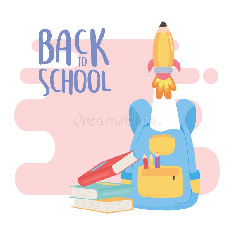 Back To School, Backpack Books Rocket Startup Education Cartoon Stock ...