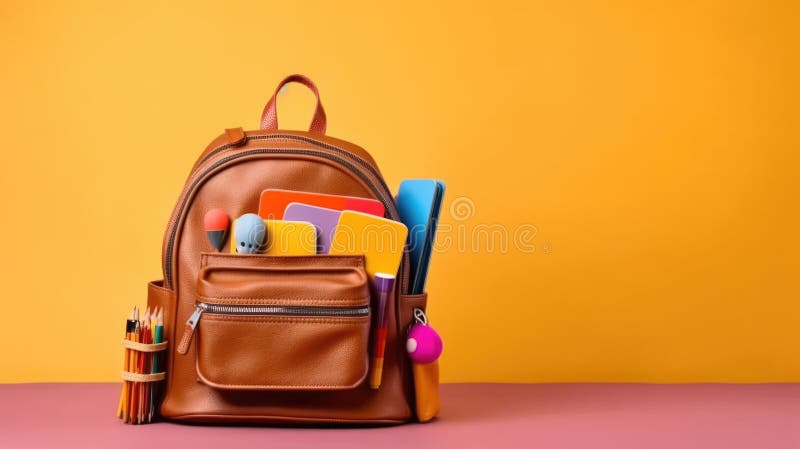Back To School. Backpack with School Equipment with Copy Space Stock ...