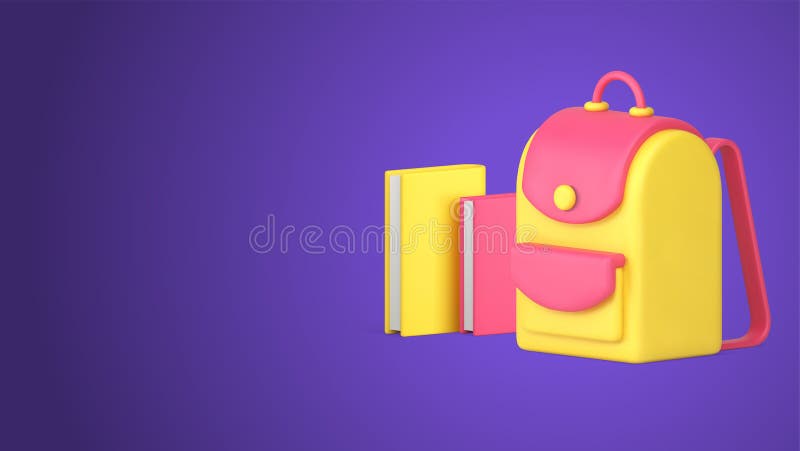 Back To School Backpack Paper Books Textbook Learning Education 3d Icon ...