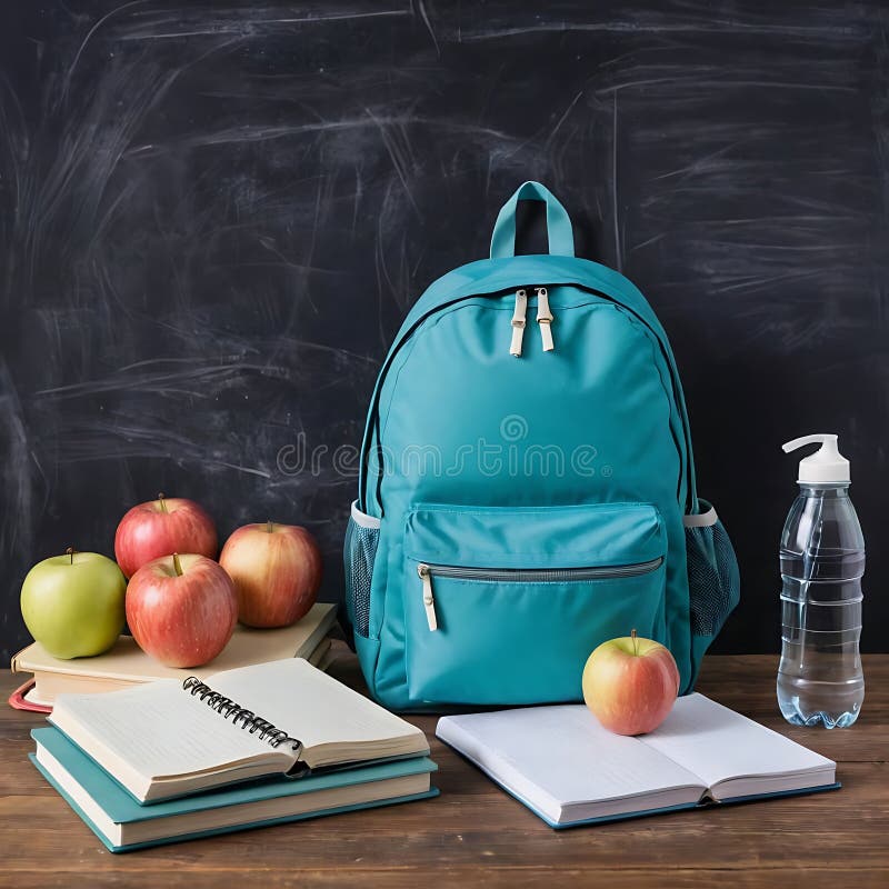 Back To School. a Backpack is Placed on a Desk with a Water Bottle ...