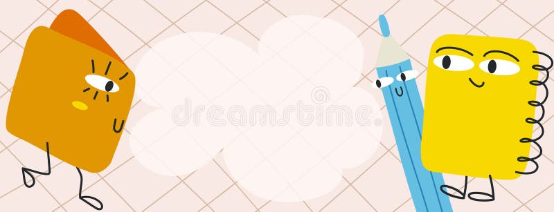 Back To School Banner with Empty Cloud for Text. Book, Spiral Notebook ...