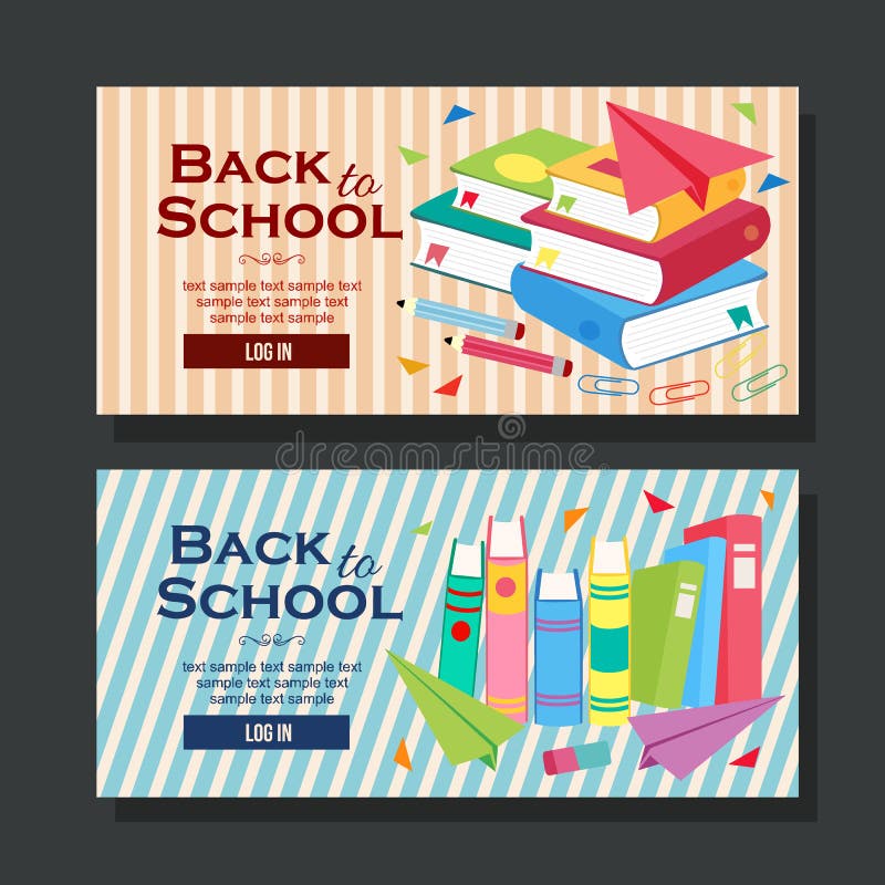 Back To School Banner Horizontal School Book Flat Stock Vector ...