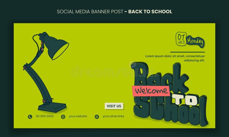Back To School. Banner Post Template with Desk Lamp and 3d Typography of Back To School Stock ...