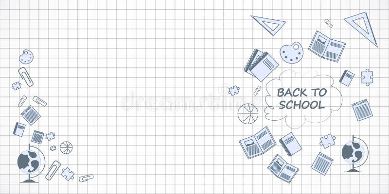 Back To School Banner with Stationery Icons on Graph Paper Background ...