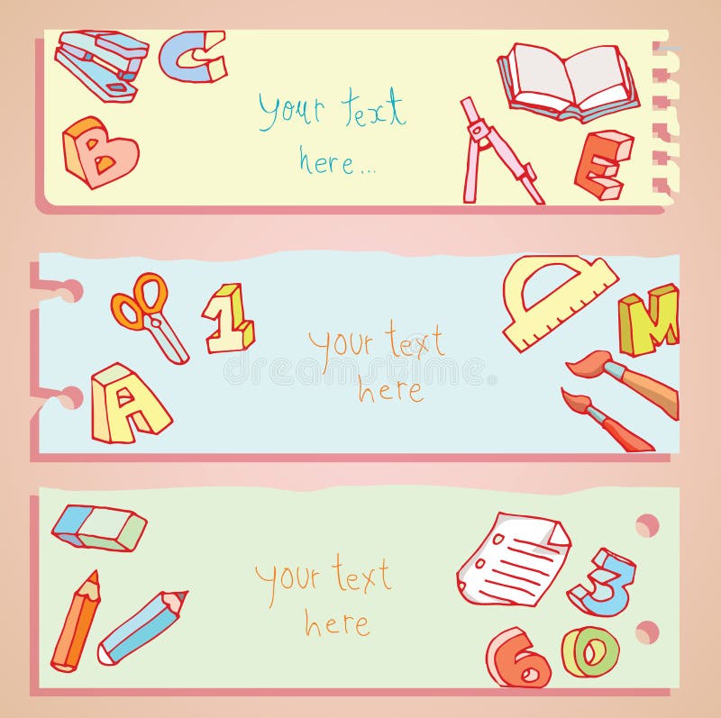 Back To School, Banners and Bookmarks, Vector Illustration Stock Vector ...