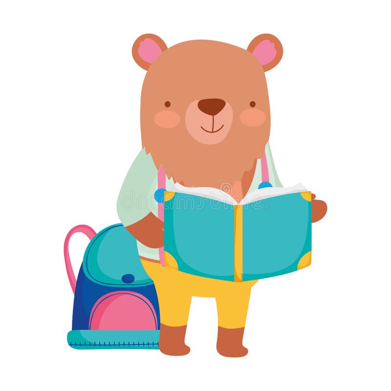 Back To School, Bear with Book Backpack Cartoon Stock Vector ...