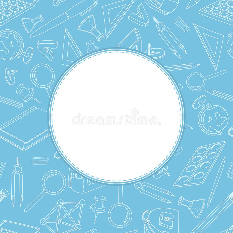 Back To School Blue Background Pattern. with White Blank Circle ...
