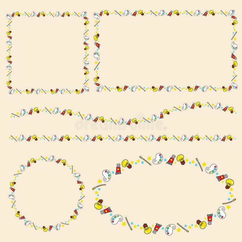 The Back To School Boarder Line Cartoon Bundle Set Vector Image Stock ...