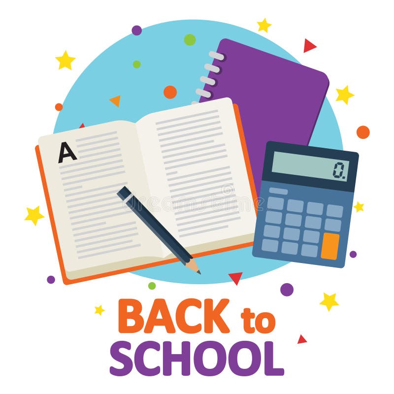 Back To School, Book with School Notebook and Calculator Stock Vector ...