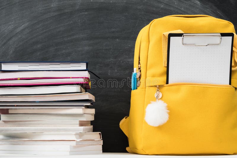 Back To School Book Stack Backpack Chalkboard Stock Photo - Image of ...