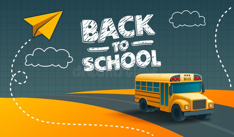 Back To School, the Bus is Driving on the Way To School. Vector ...