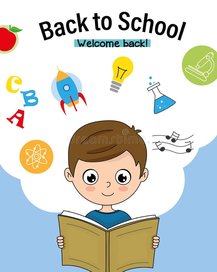 Back To School Card. Child Reading Stock Vector - Illustration of ...