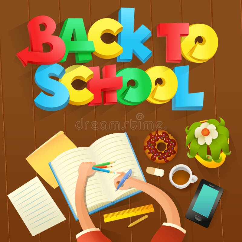 Back To School Card. Students Table Top View Stock Illustration ...