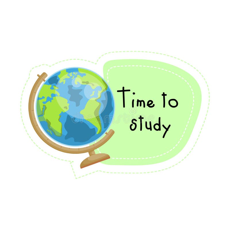 Back To School Cartoon Globe Time To Study Sticker Stock Vector ...