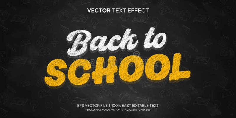 Back To School Chalk Lettering Doodle Style Editable Text Effect on Black Board Background ...