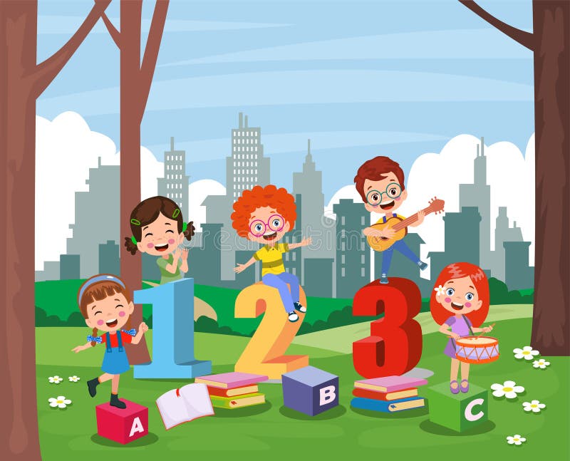 Back To School School Classroom and Cute Happy Students Stock ...