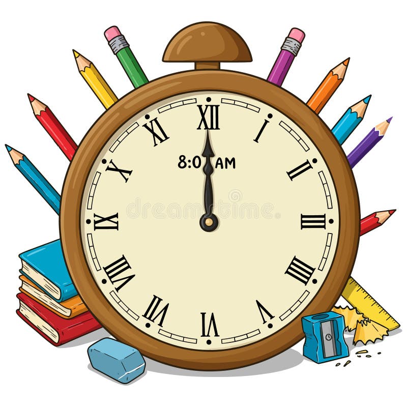Back To School Clock with School Supplies Stock Vector - Illustration ...