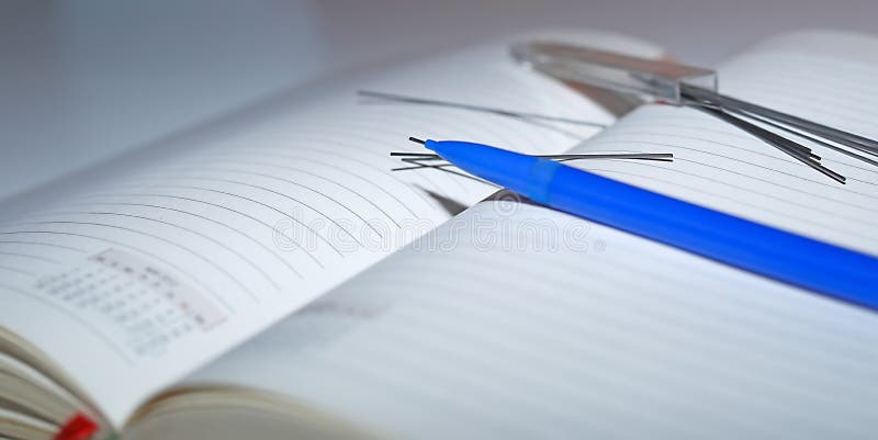 Back To School, Close-up Shot of Opened Diary and Automatic Pencil ...
