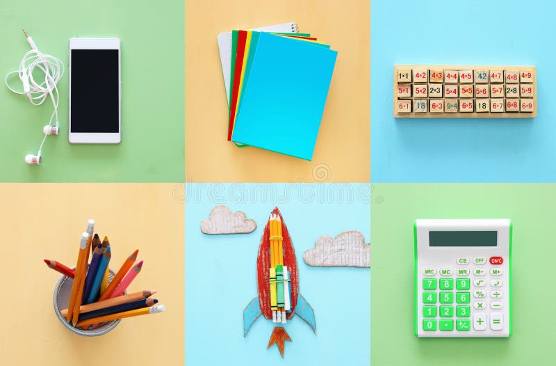 Back To School Collage Concept. School Objects and Supply Stock Image ...