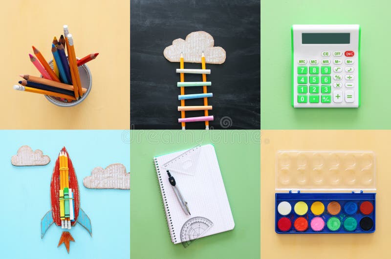 Back To School Collage Concept. School Objects and Supply with C Stock ...