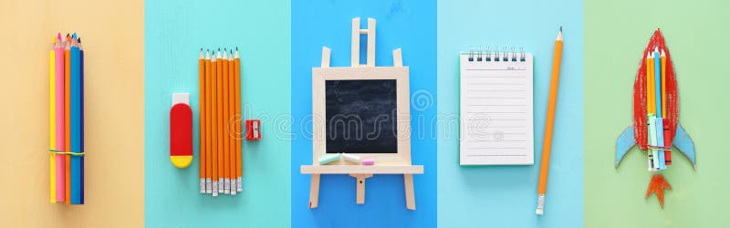 Back To School Collage Concept. School Objects and Supply with ...