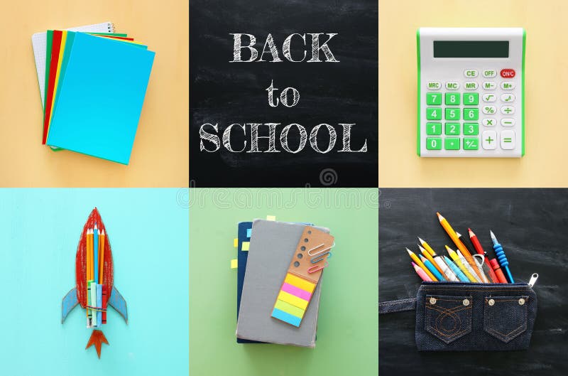 Back To School Collage Concept. School Objects and Supply with C Stock ...