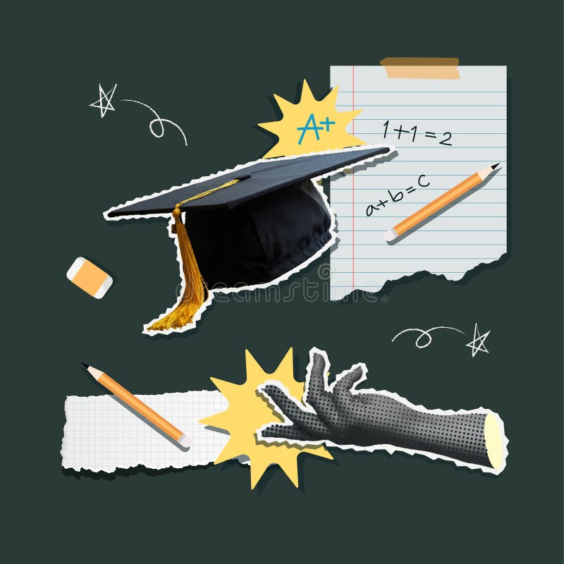 Back To School Collage Featuring Graduation Cap and Educational Symbols ...