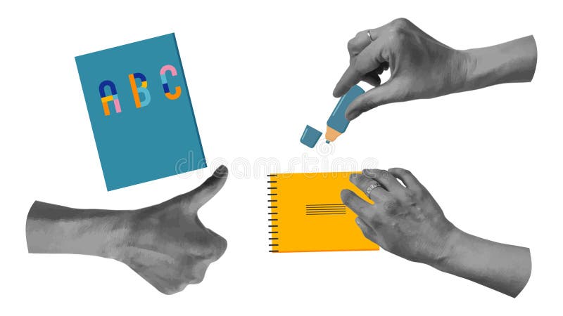 Back To School Collage Halftone Hands Set. Stock Vector - Illustration ...