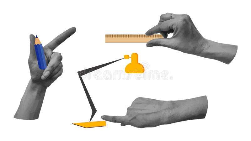 Halftone Hands Holding Torn Paper Collage Set Vector Illustration Stock ...