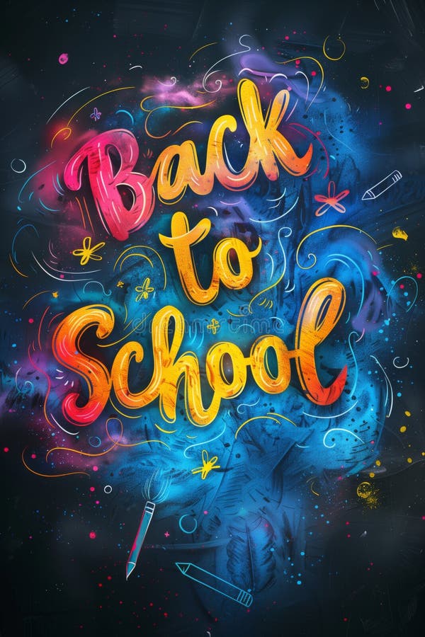 Back To School Colorful Lettering on Black Background, Vertical ...