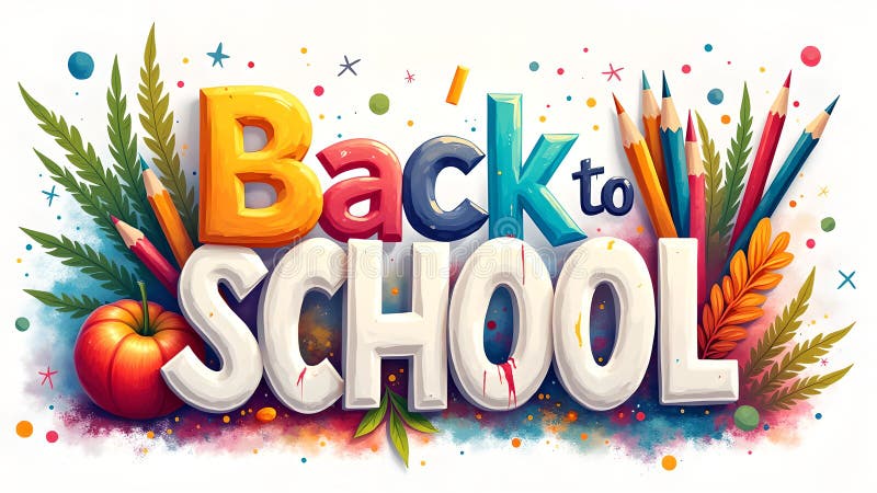 Back To School, Colorful Typography Design with School Supplies Stock ...