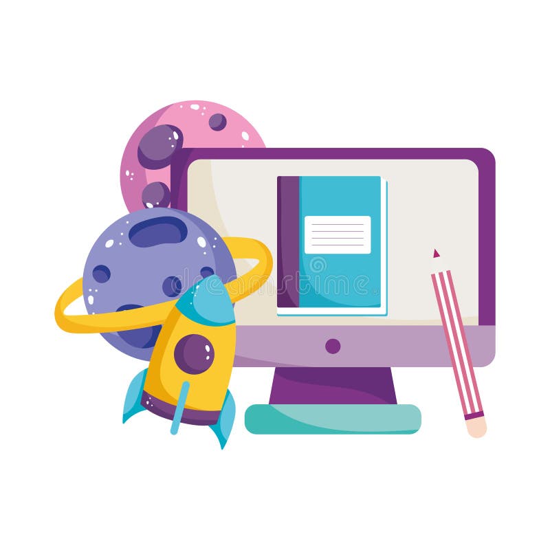 Back To School, Computer Book Pencil Planets Rocket Science Elementary ...