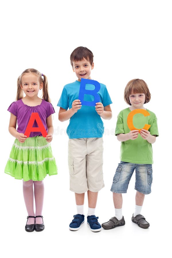 Happy Kids Holding Alphabet Letters Abc Stock Photos - Free & Royalty ...