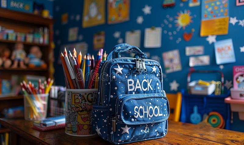 Back To School Concept. a School Backpack with Pencils on a Desk ...