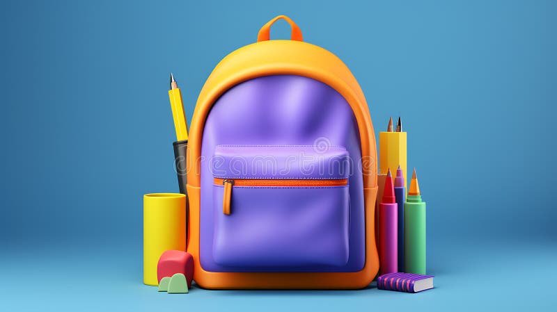 Back To School Concept. Backpack with School Supplies on Blue ...