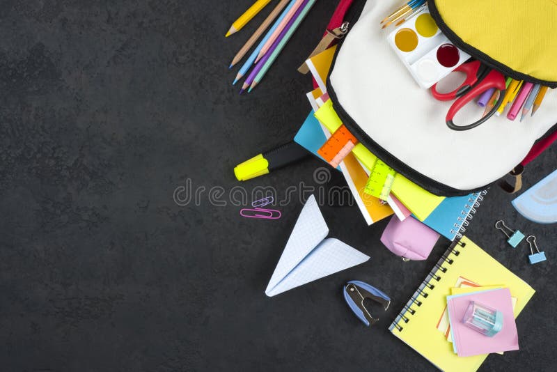 Back To School Concept with Backpack and Various School Supplies Stock ...
